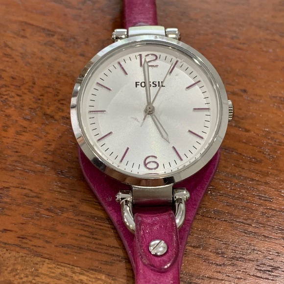 Fossil | Accessories | Fossil Georgia Silver Dial Pink Leather Ladies ...